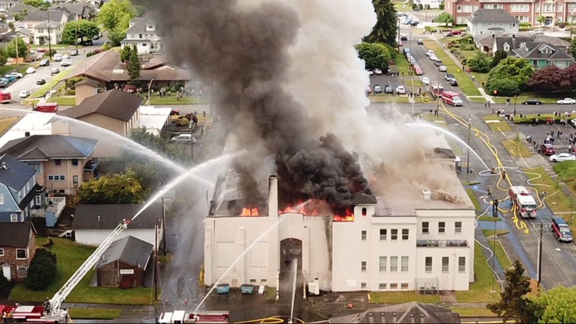 Drone video captures devastating fire at Aberdeen Armory Building ...