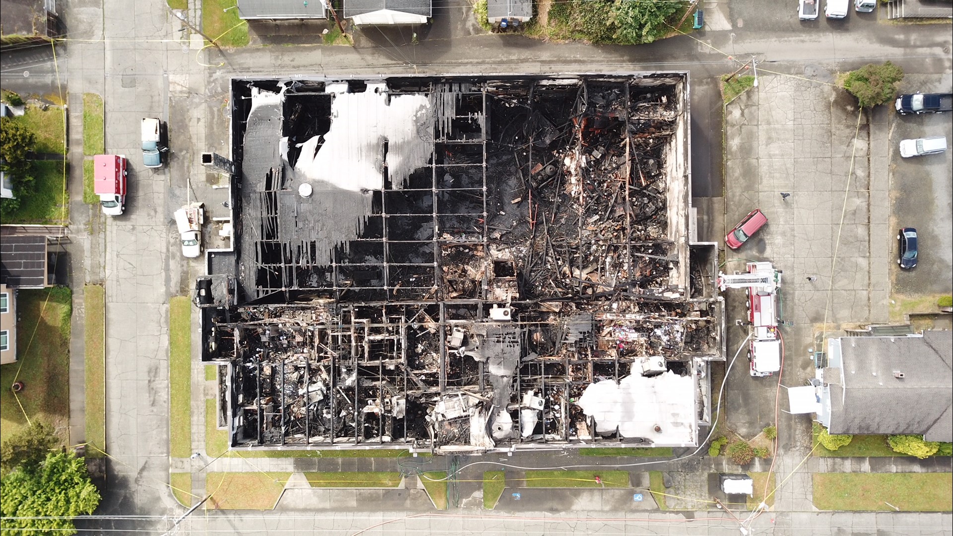 Drone video captures devastating fire at Aberdeen Armory Building ...