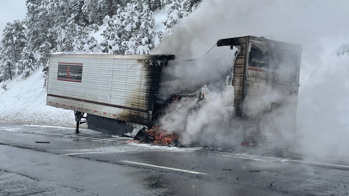 Semi trailer catches fire on Interstate 70 near Evergreen | 11alive.com