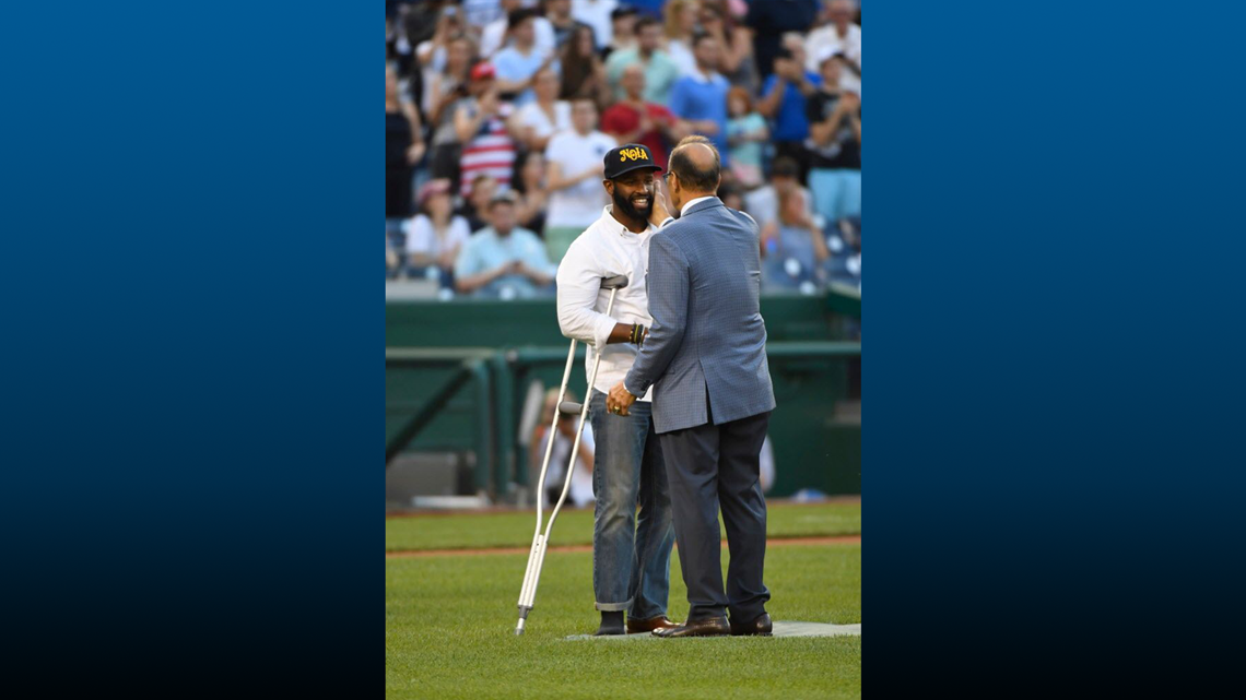 Wounded officer's first pitch highlights Congressional baseball game ...