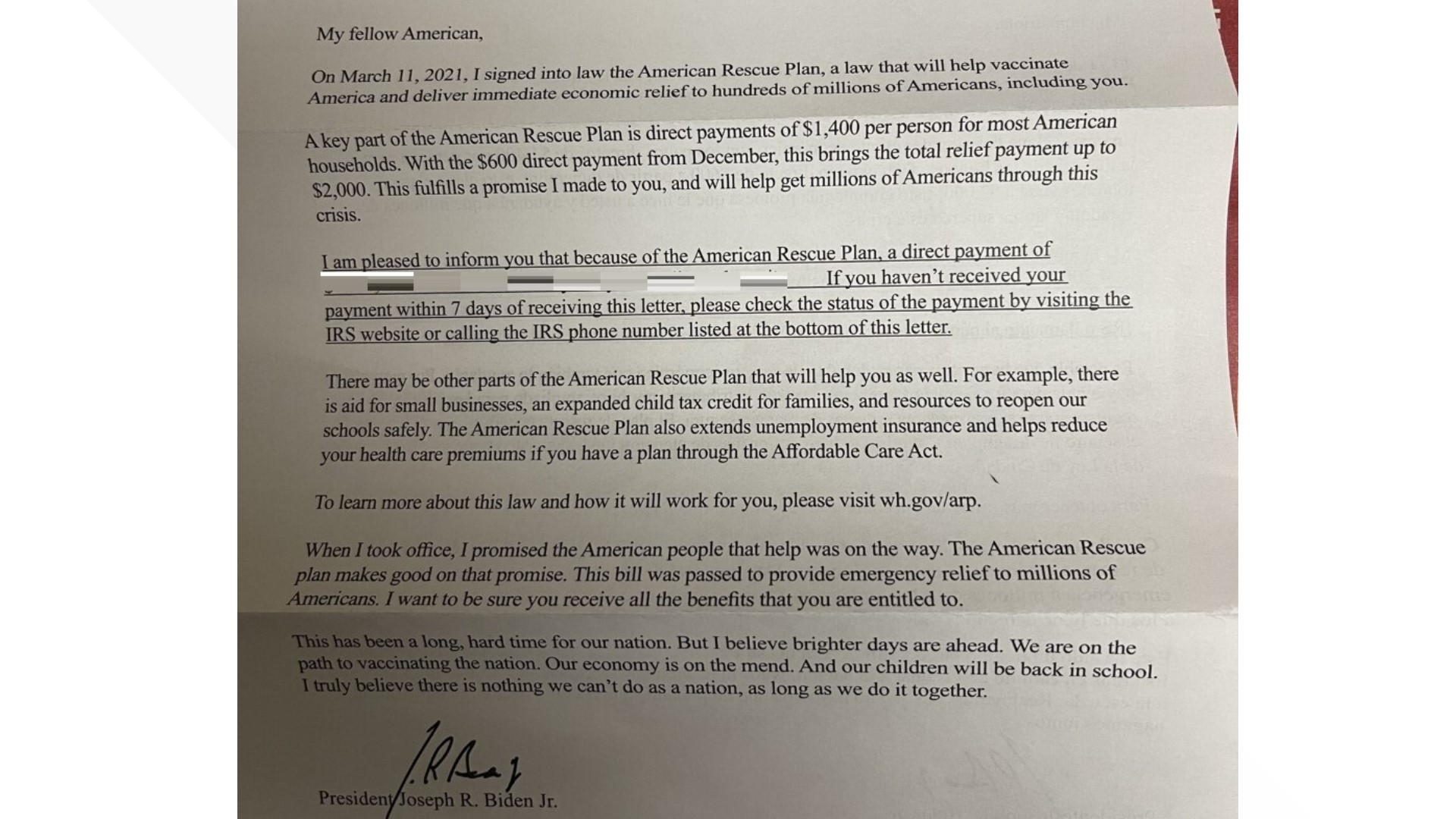 Stimulus check letter from President Biden is real | 11alive.com