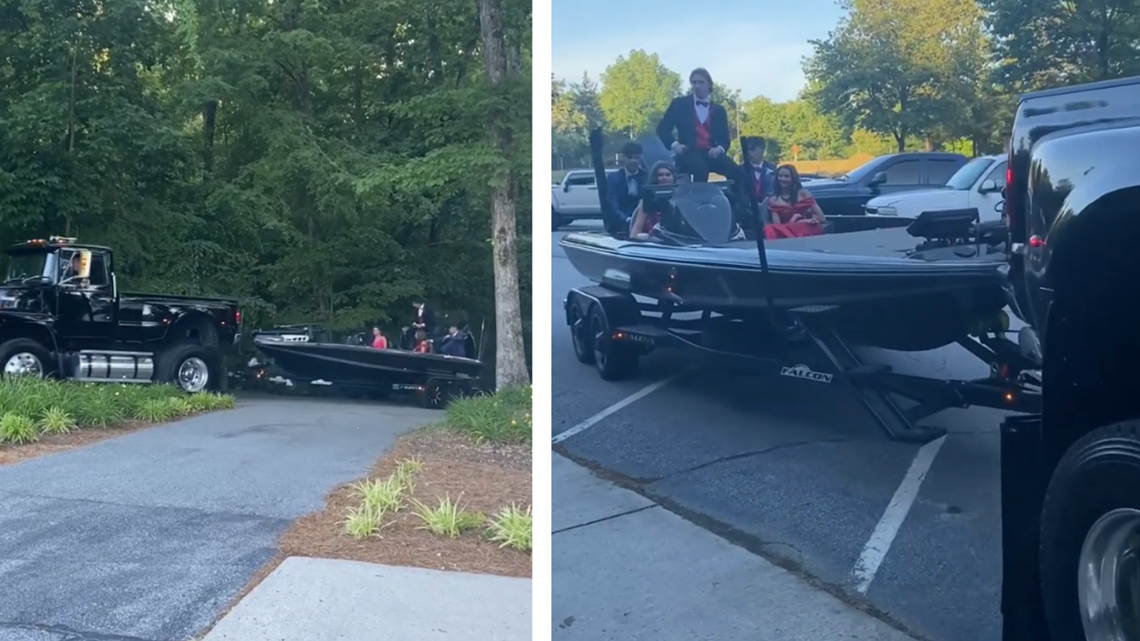 East Davidson juniors arrive to prom in fishing boat | 11alive.com