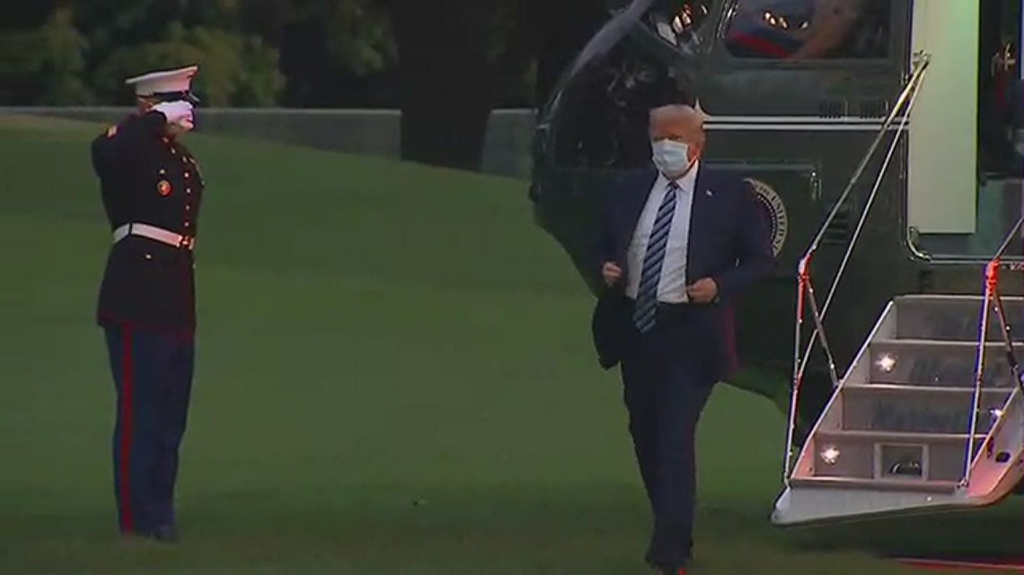 President Trump removes mask on White House balcony after returning ...
