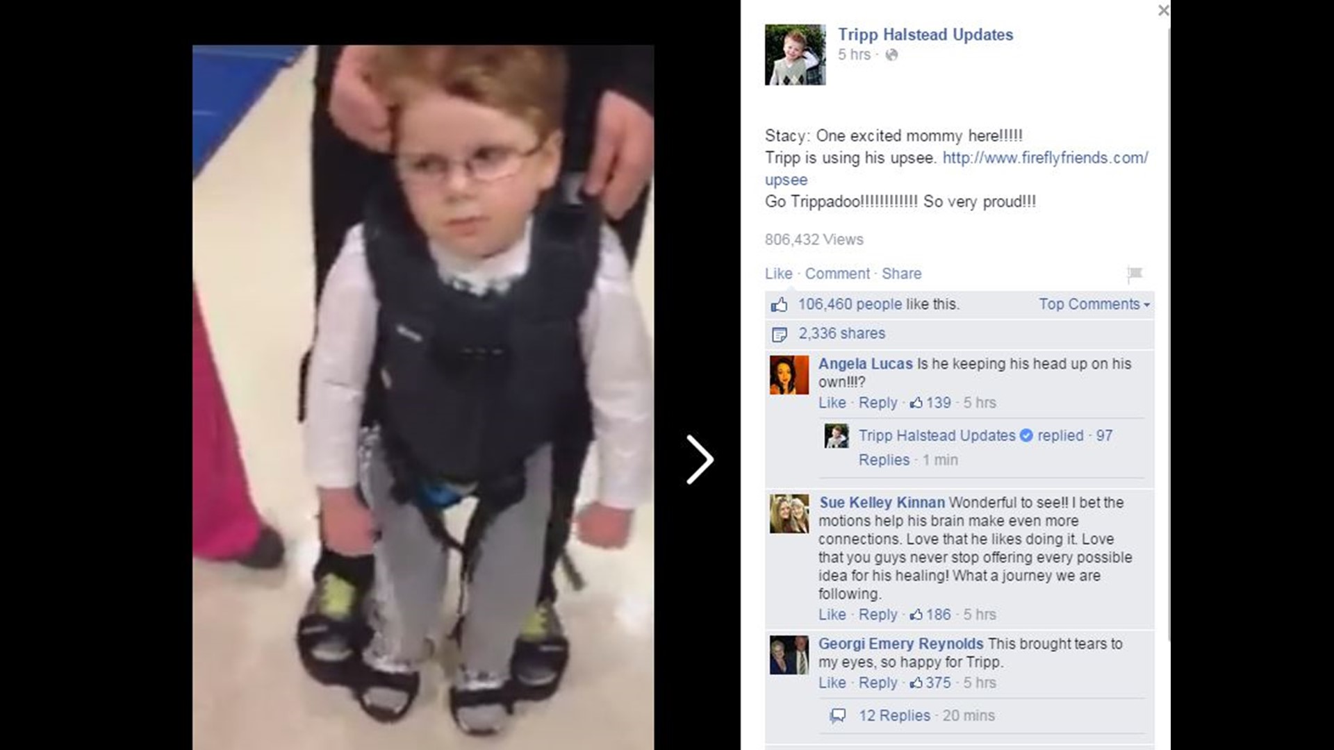 Video shows Tripp Halstead walk with assistance from device | 11alive.com