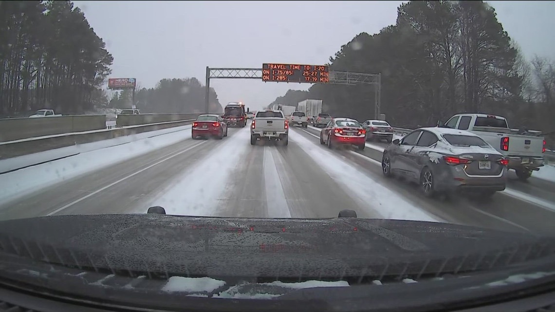 Traffic impacts as snowfall causes icy road conditions | Georgia winter ...