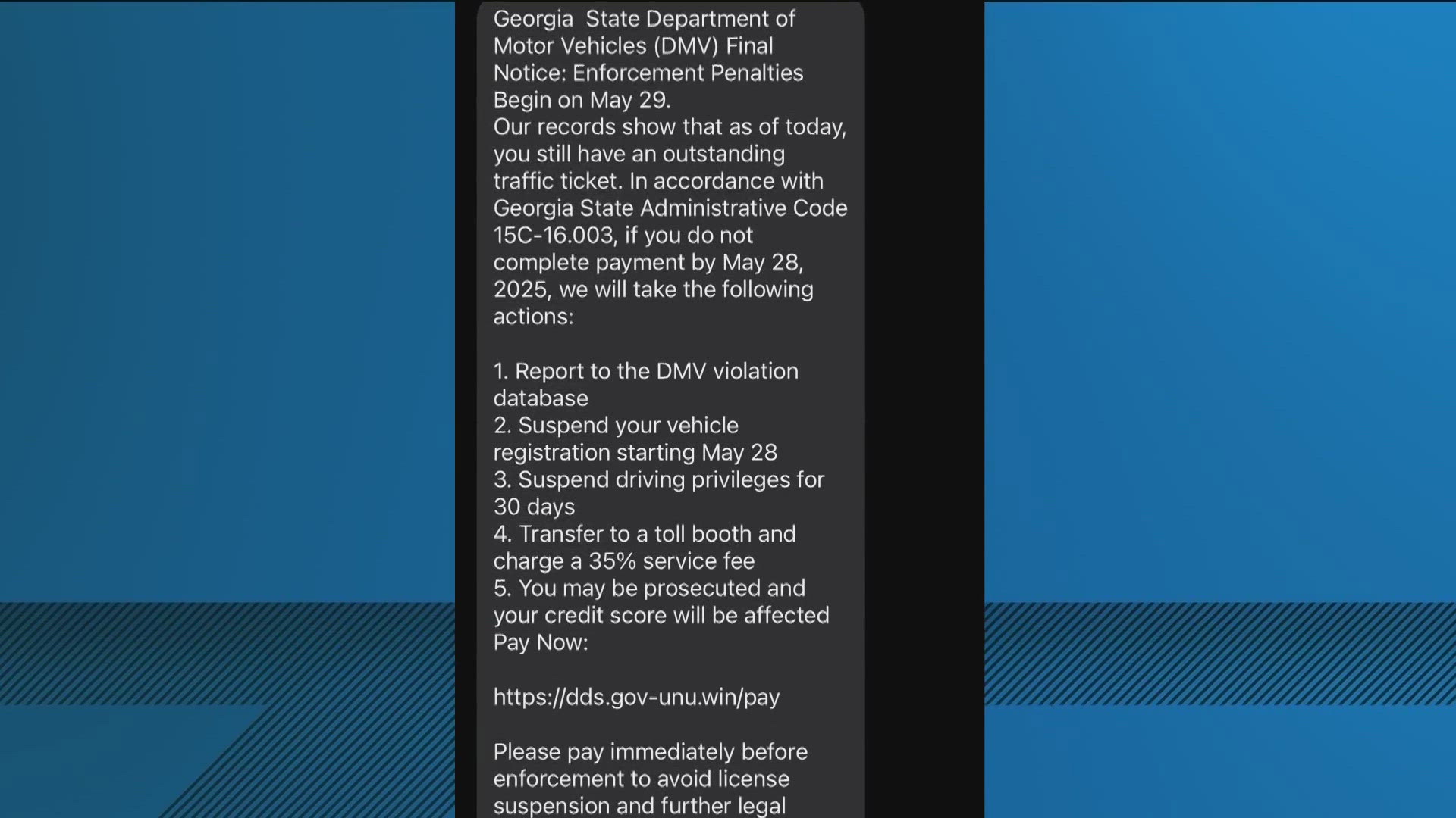 Georgia DDS scam text going around | 11alive.com