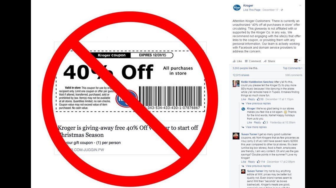 Kroger warns about fake 40% off coupon | 11alive.com