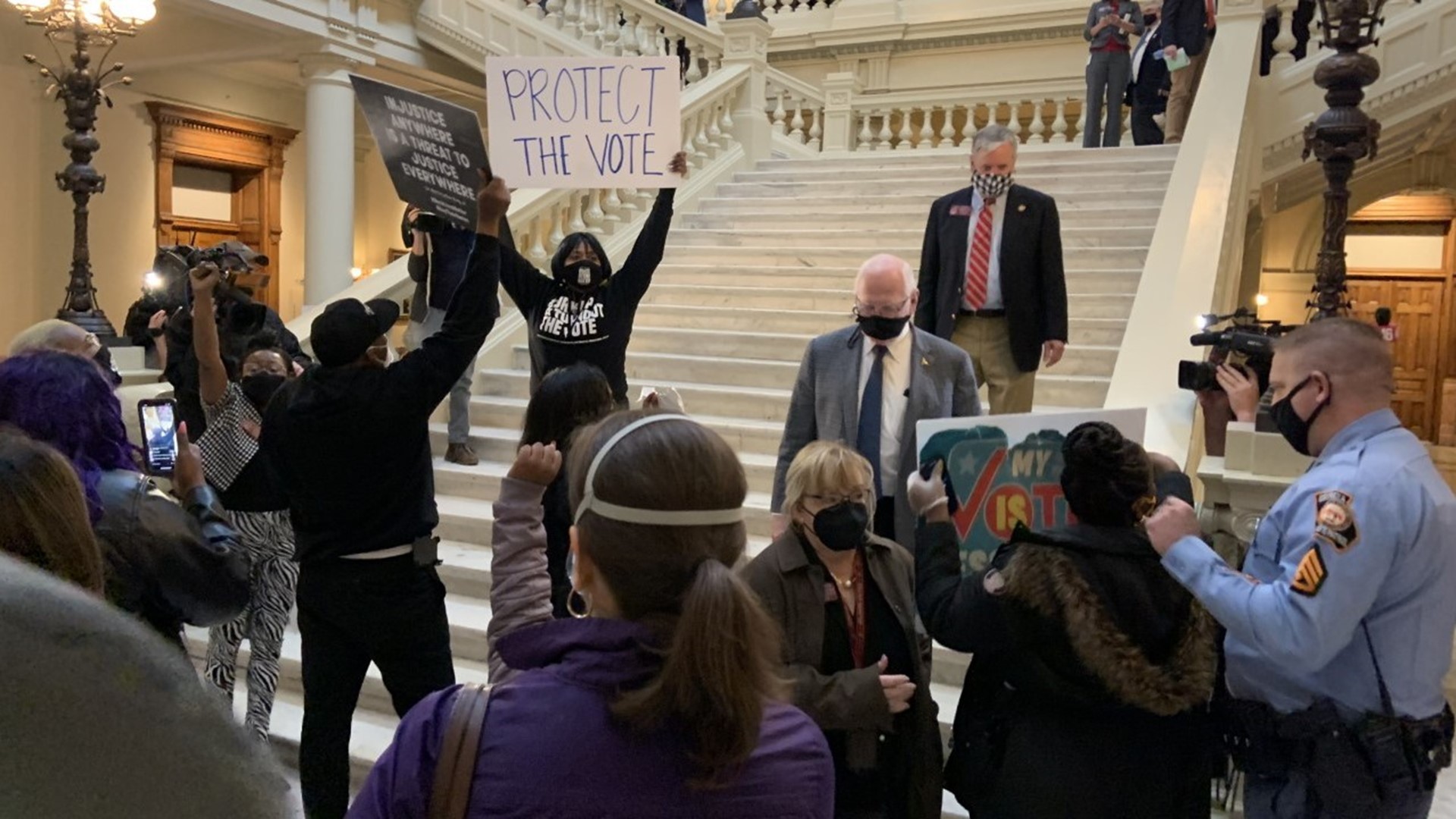 Democratic lawmakers protest GOP election bills at state capitol ...