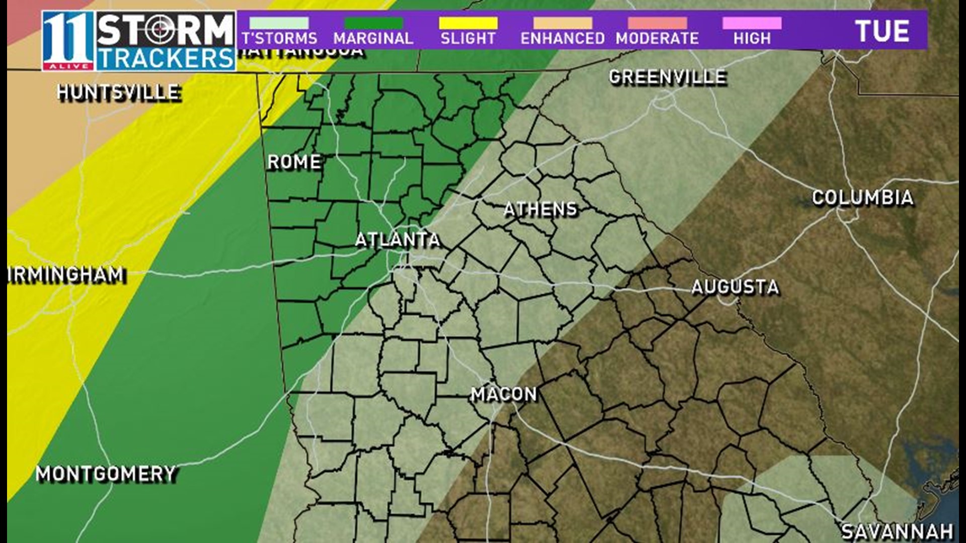 When will heavy storms move into Georgia Tuesday night? | 11alive.com