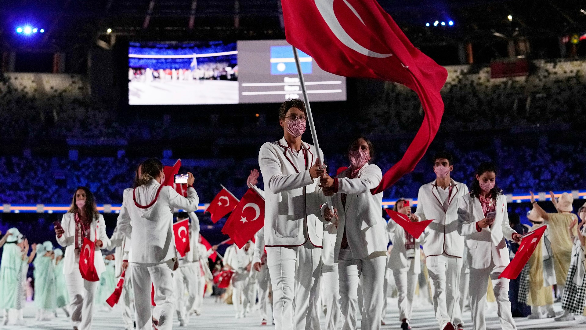 Georgia Tech Olympics flag bearers Andrew Chetcuti and Berke Saka ...