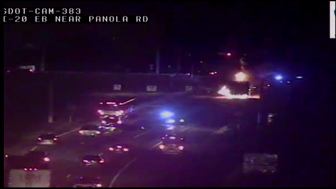 Tractor trailer fire on I-20 EB shuts down ramp to Panola | 11alive.com
