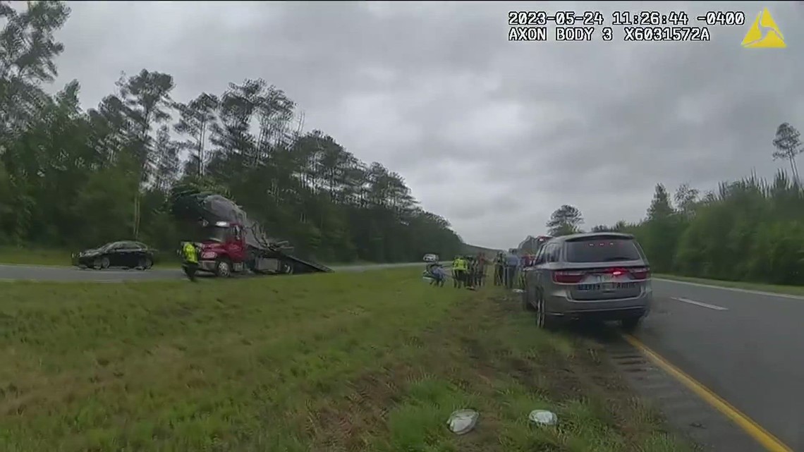 Bodycam video shows car fly over 100 feet into air after jumping ramp ...