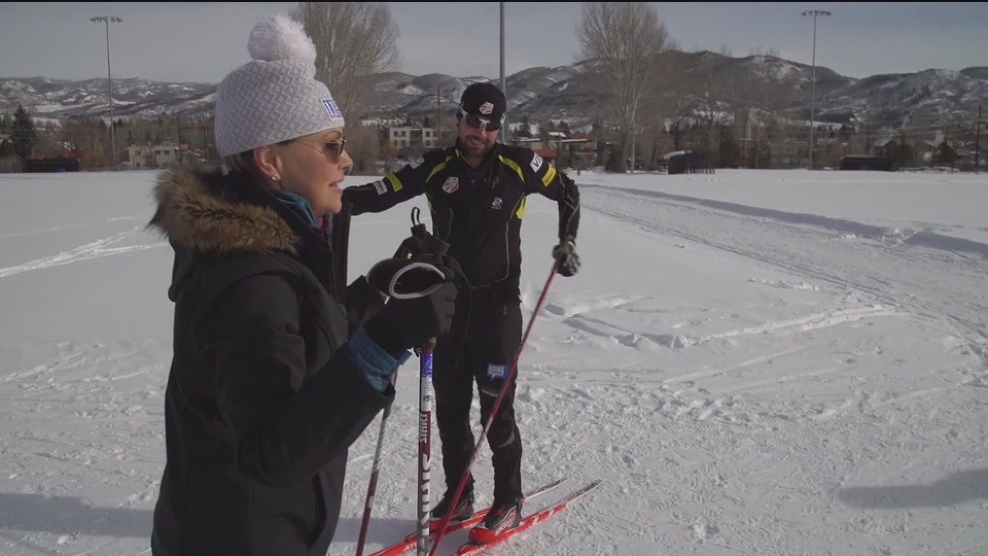Samantha Mohr gets a lesson in the Nordic Combined from Olympian Johnny ...