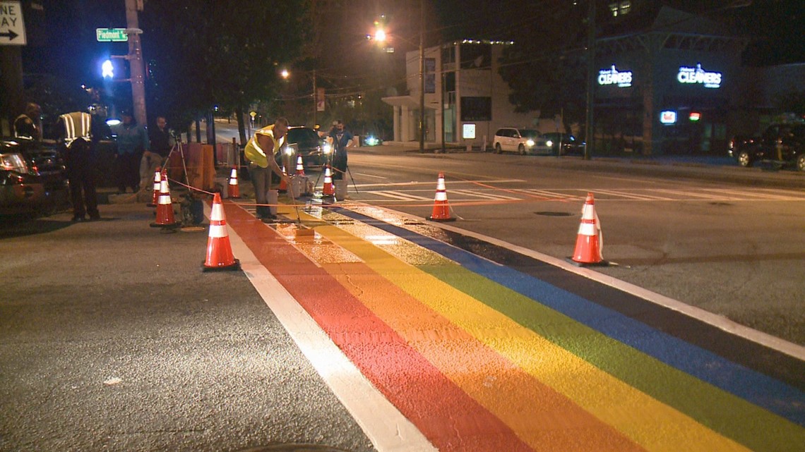 Rainbow crosswalks in place... for now | 11alive.com