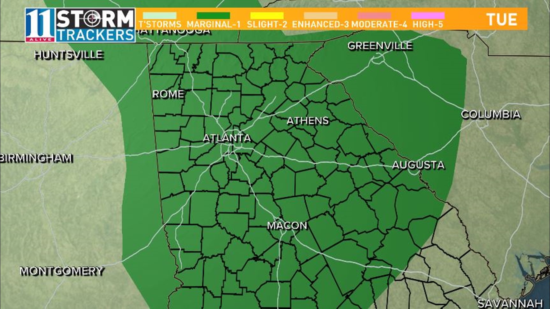 SEVERE WEATHER TIMELINE | What to expect on Tuesday | 11alive.com