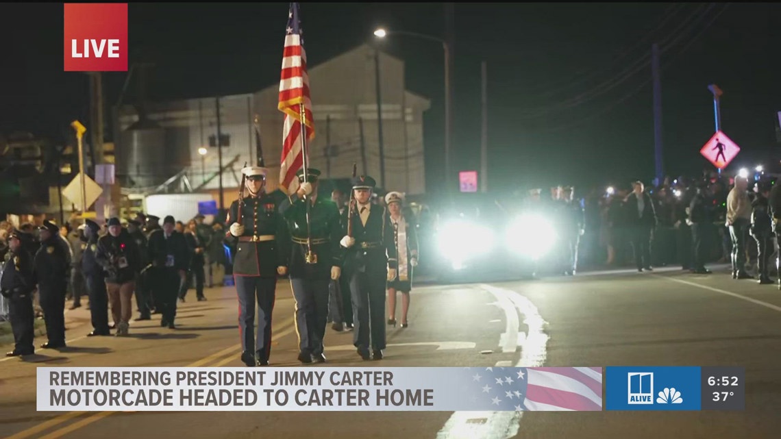 Procession begins in Plains in honor of former President Jimmy Carter ...