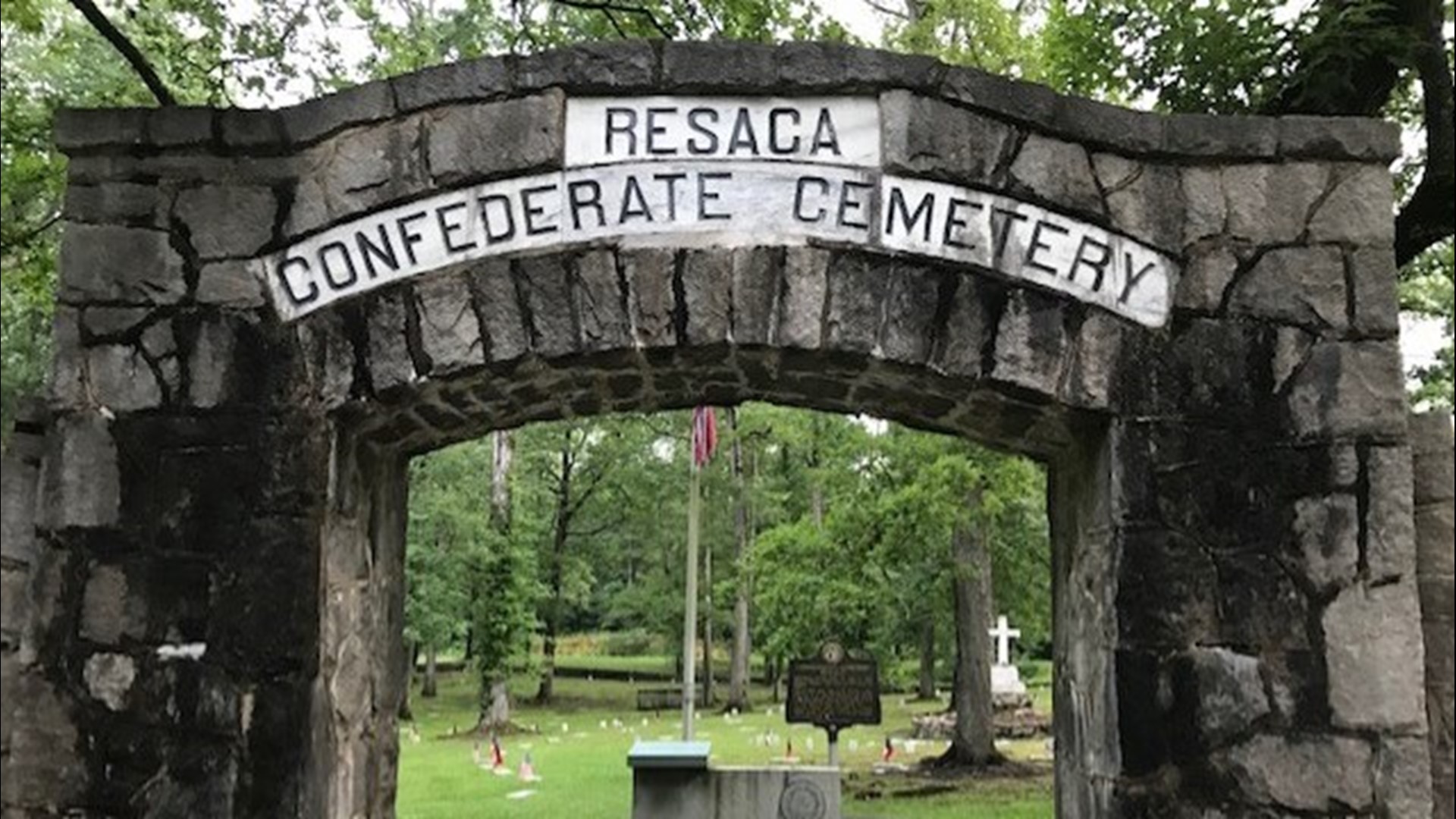 Several flags tossed about at Resaca Confederate Cemetery | 11alive.com