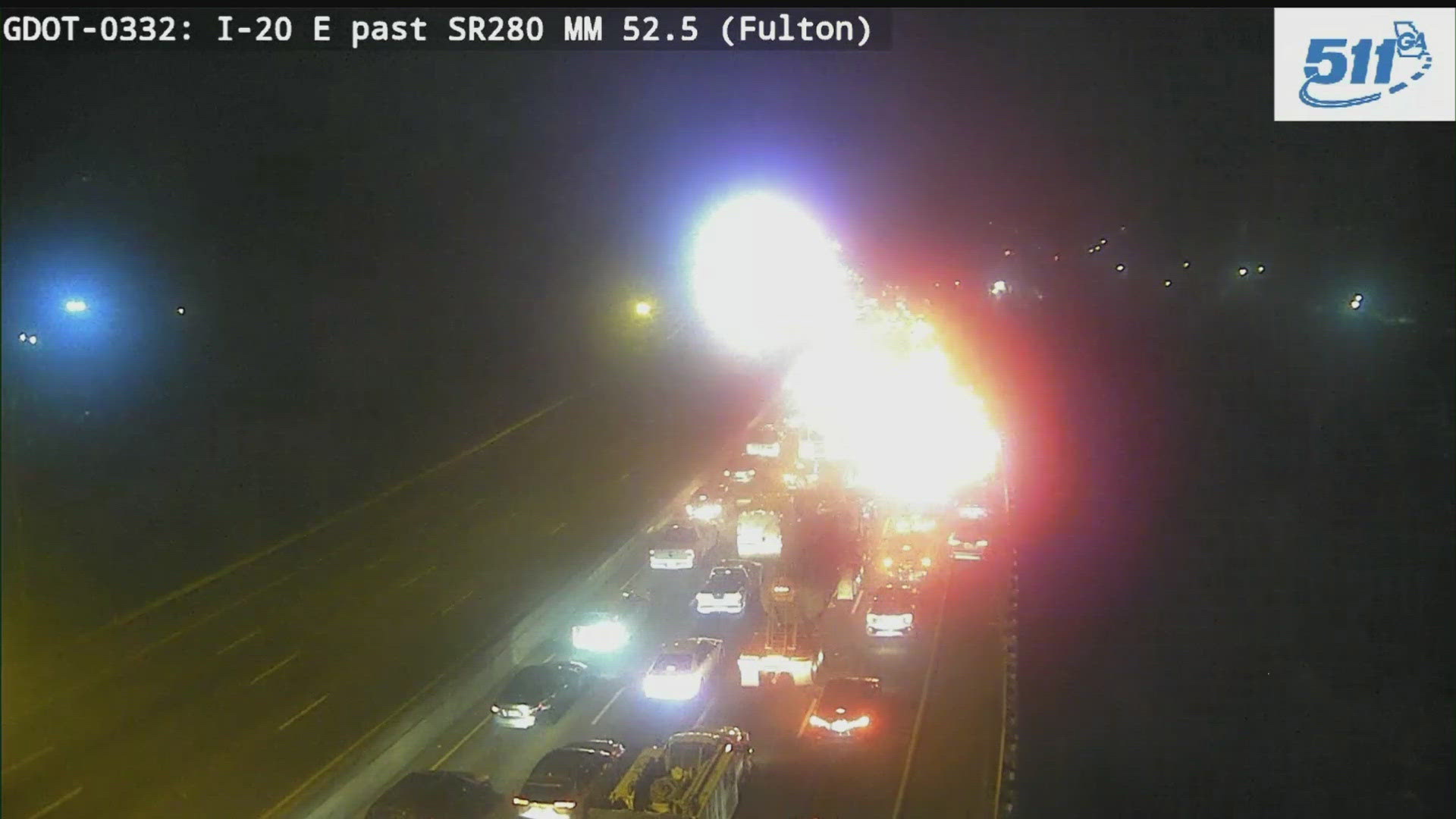 All lanes closed on I-20 in Fulton County due to car fire | 11alive.com
