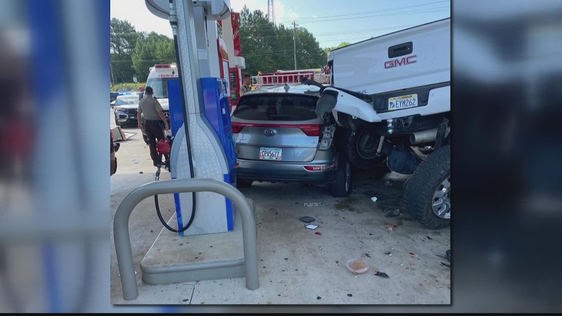 Witness recalls truck landing on her car after a man crashed into a ...