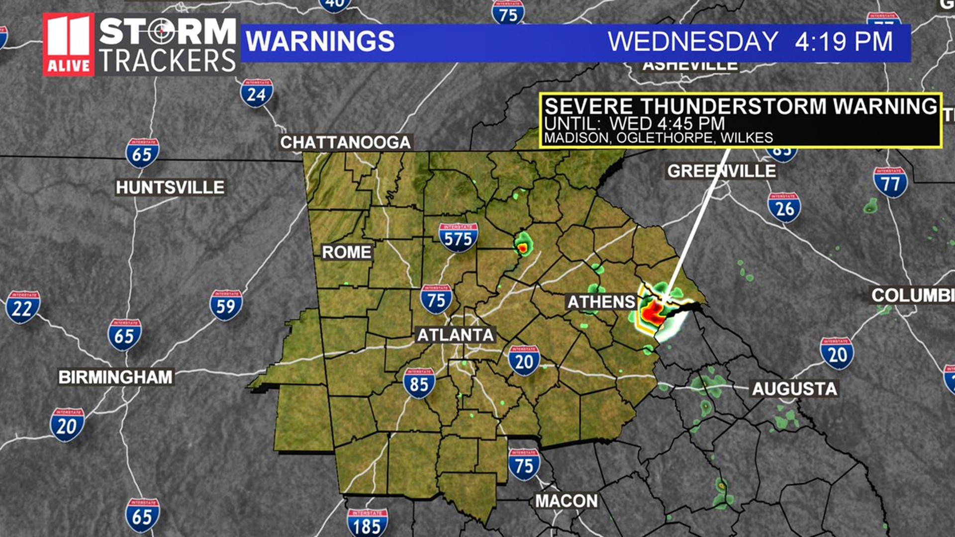 Severe Thunderstorm Warning for north Georgia counties | 11alive.com