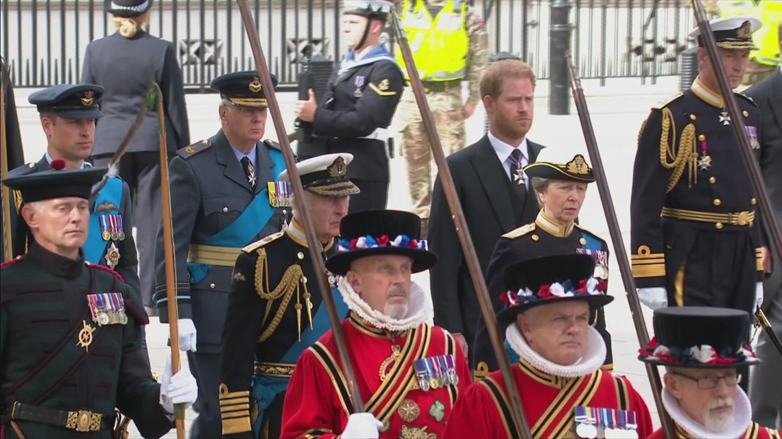 Royal family walking with procession during Queen Elizabeth II funeral ...