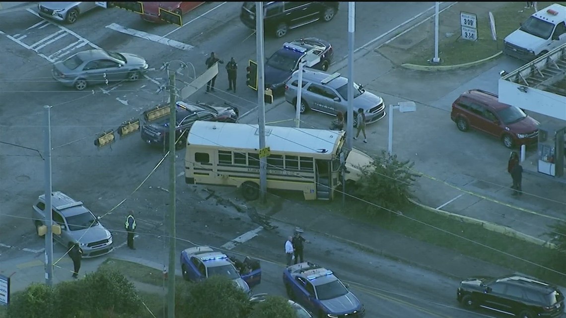 School bus crash with suspected stolen car on Mt. Gilead Rd | 11alive.com