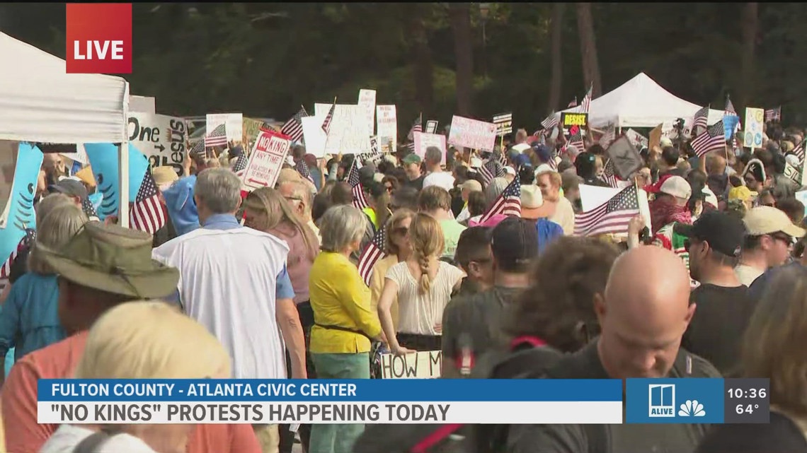 'No Kings' protest kicks in Atlanta off at Fulton County civic center ...