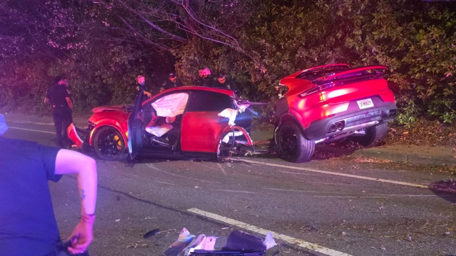 Porsche SUV splits entirely in half after slamming into tree in wild ...