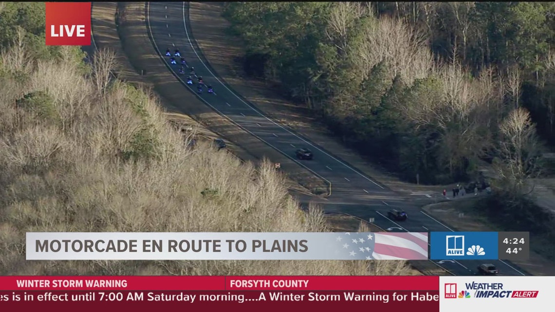 Jimmy Carter's motorcade en route to Plains | Aerials | 11alive.com
