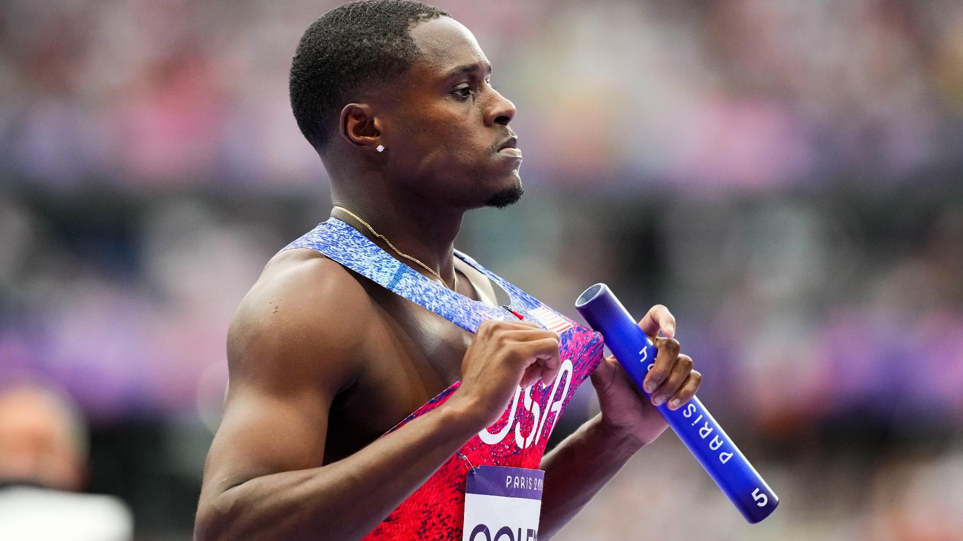 Christian Coleman Kenny Bednarek handoff fail video | 11alive.com