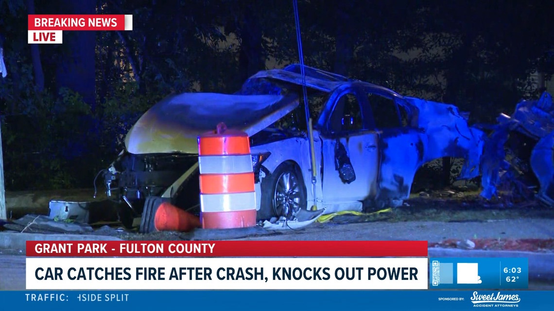Fiery car crash in Grant Park in Atlanta injures 2, takes out power ...