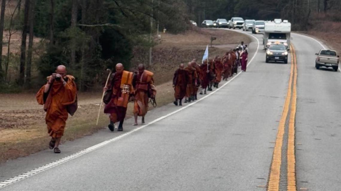 Buddhist monks on Walk for Peace come through west Georgia | 11alive.com