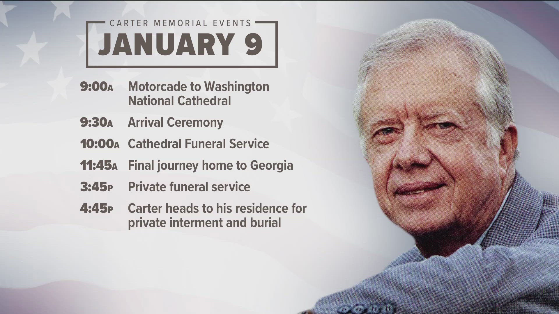 Full schedule for Jimmy Carter's memorial in Washington, private funeral service in Plains ...