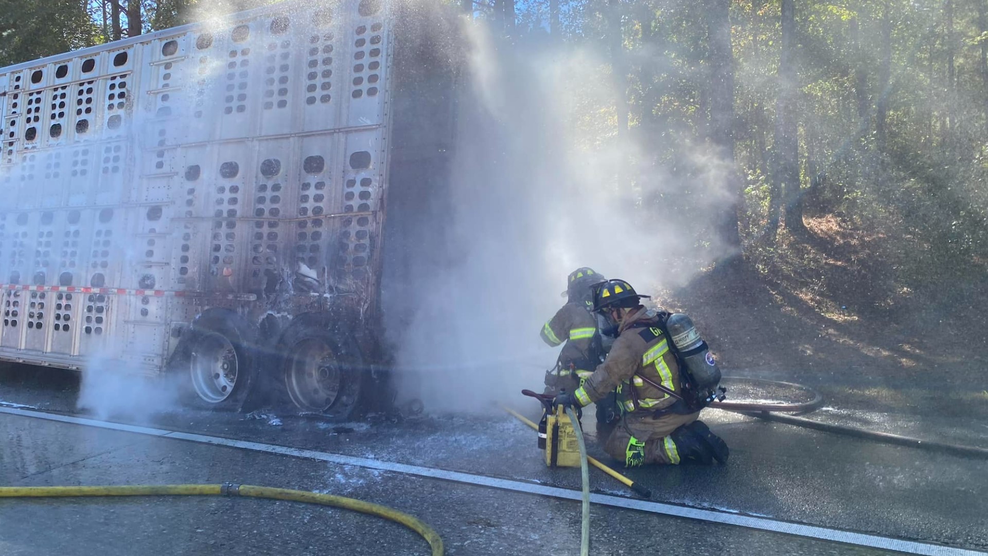 Tractor-trailer fire on I-20 cows dead Greene Co | 11alive.com