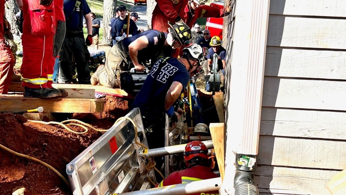 Man buried in trench up to his neck saved at Woodstock home | 11alive.com