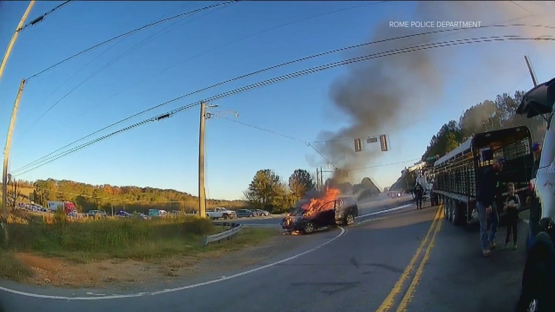 Rome police officer jumps into fiery crash to save mother, child ...