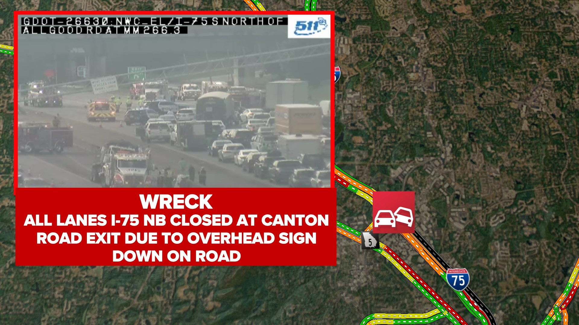 Traffic delays on I-75 n Canton Road Marietta | 11alive.com
