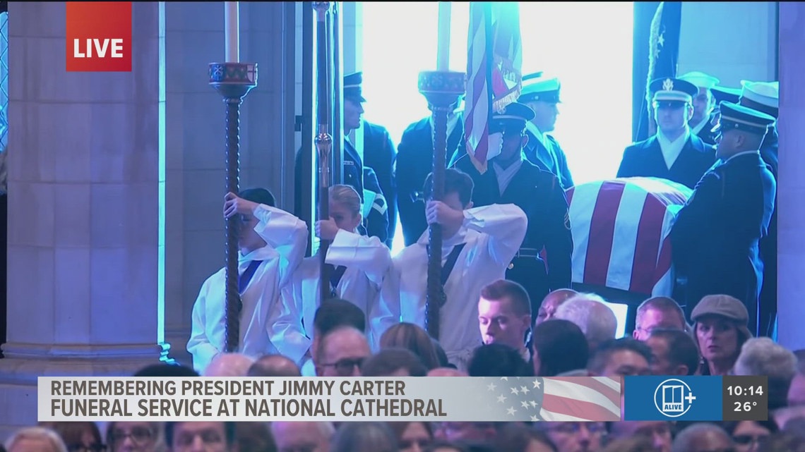 Jimmy Carter's casket now being brought into National Cathedral in ...