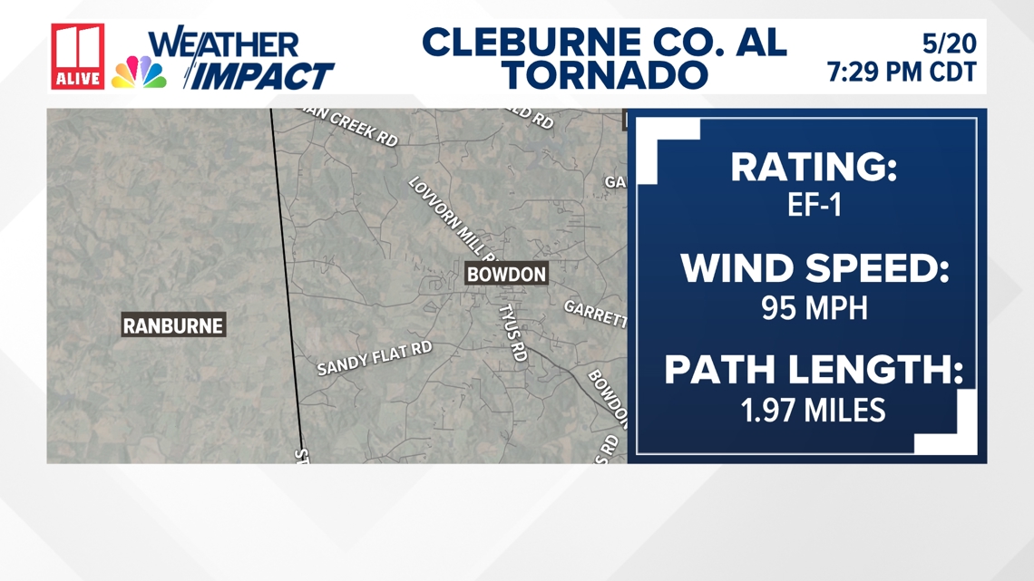EF-1 tornado in Cleburne County, Alabama | 11alive.com