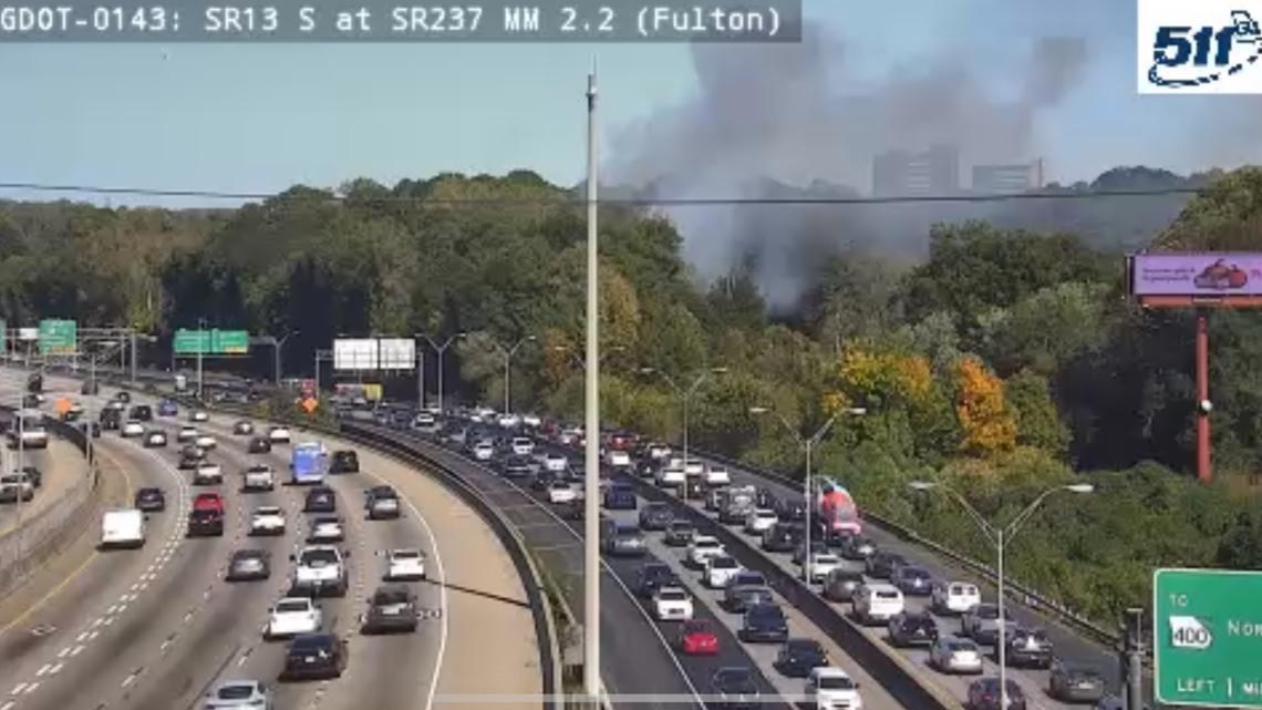 Brush fire disrupts traffic on I-85 North in Midtown Atlanta | 11alive.com