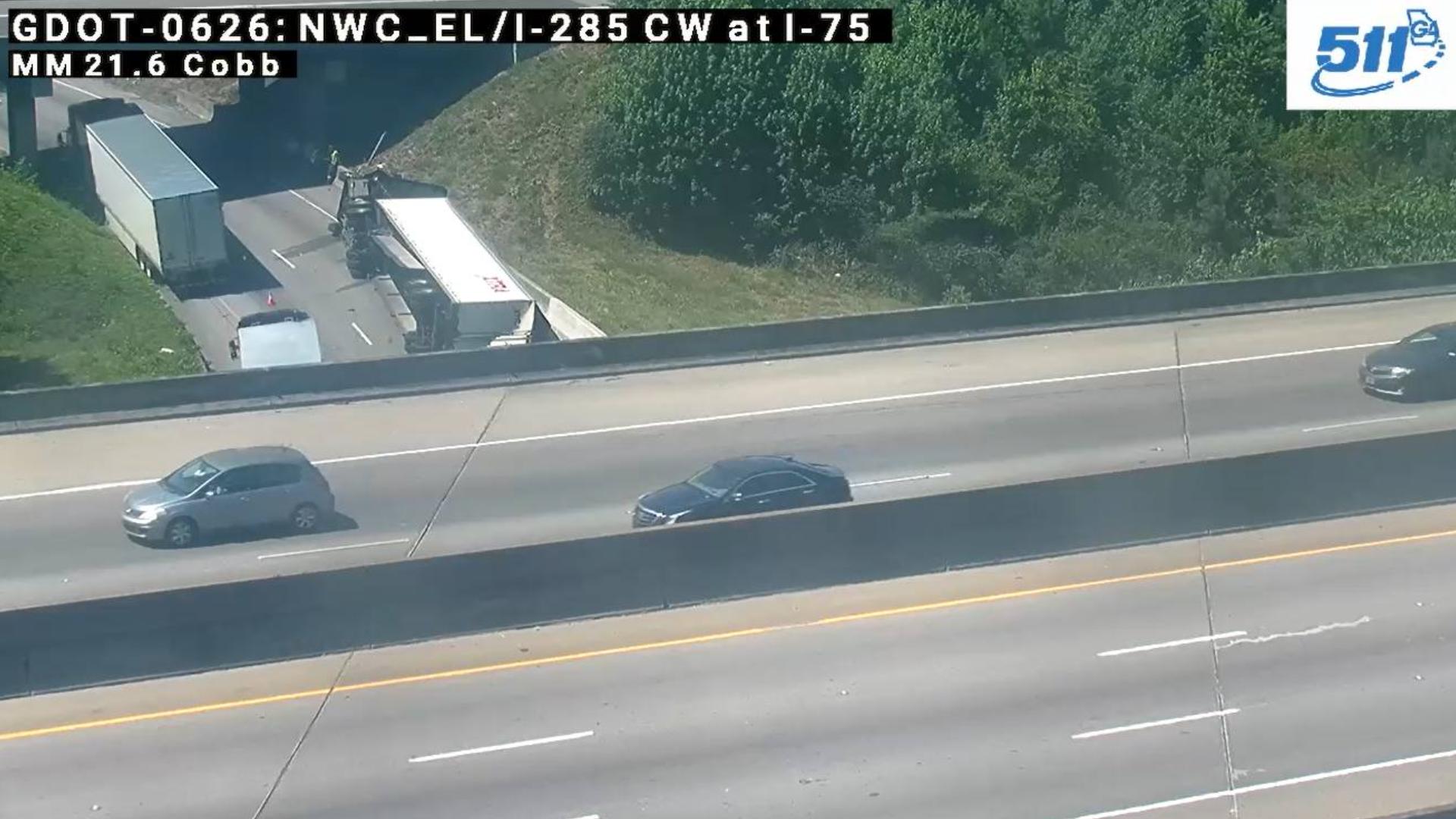 Overturned tractor-trailer on I-285 eastbound ramp in Cobb County ...