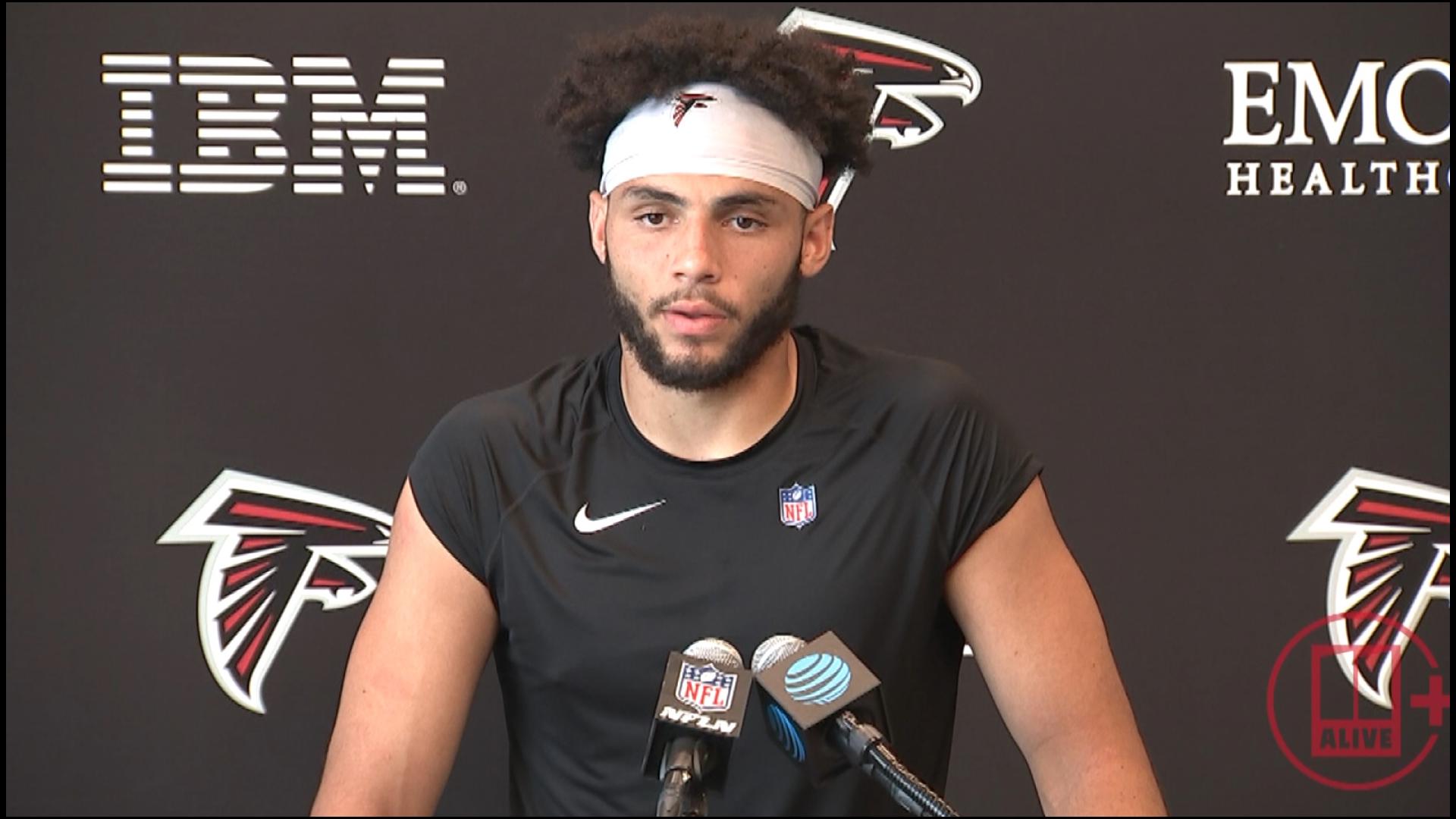 Falcons' Drake London speaks as practice continues ahead of preseason ...