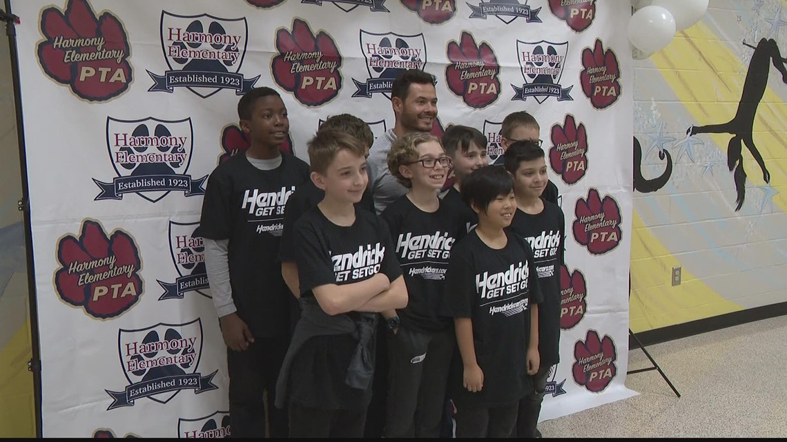 Kyle Larson visits Harmony Elementary School, delivers $25k grant ...