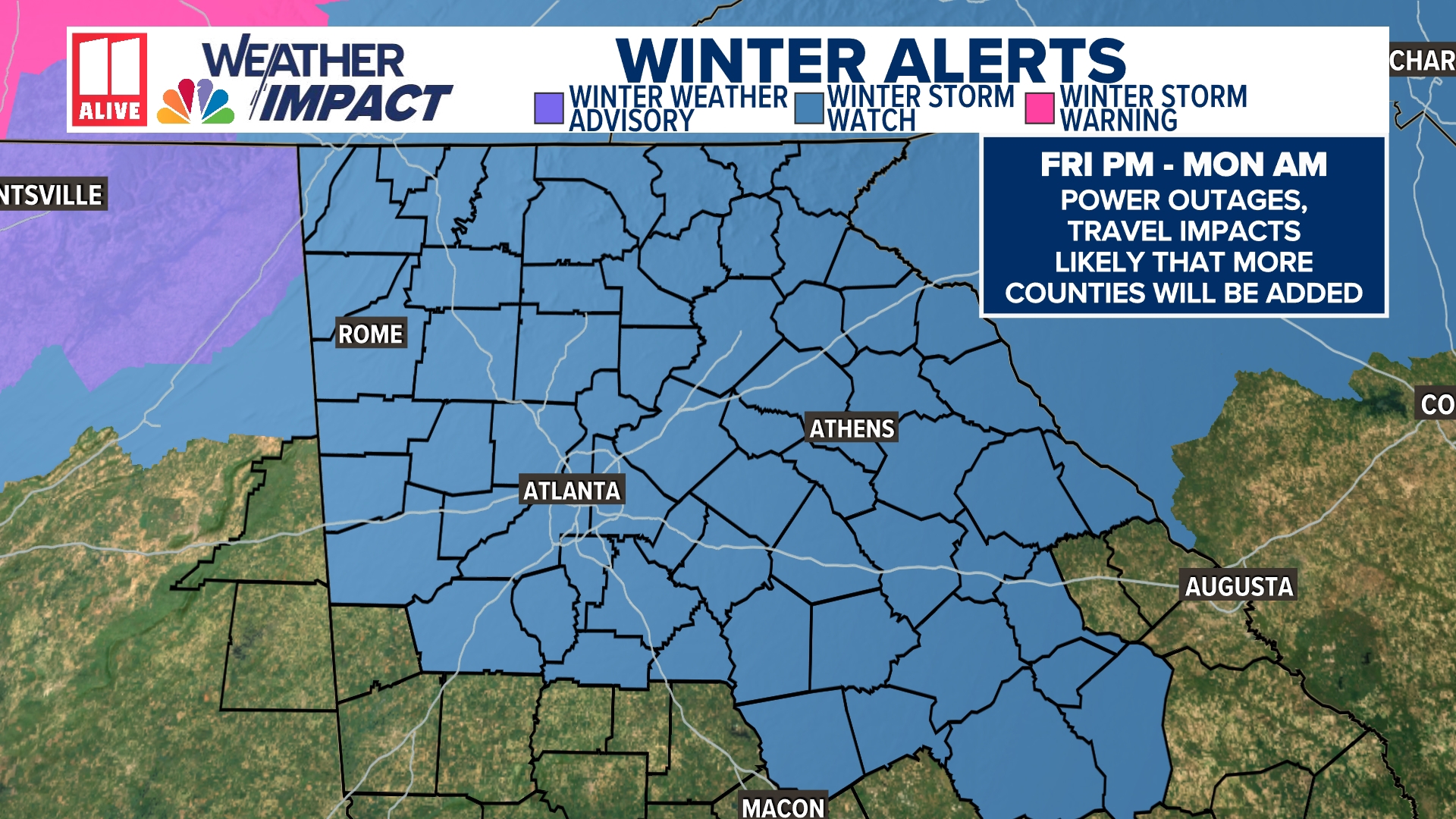 Winter Storm Watch in Georgia expanded into numerous counties ...