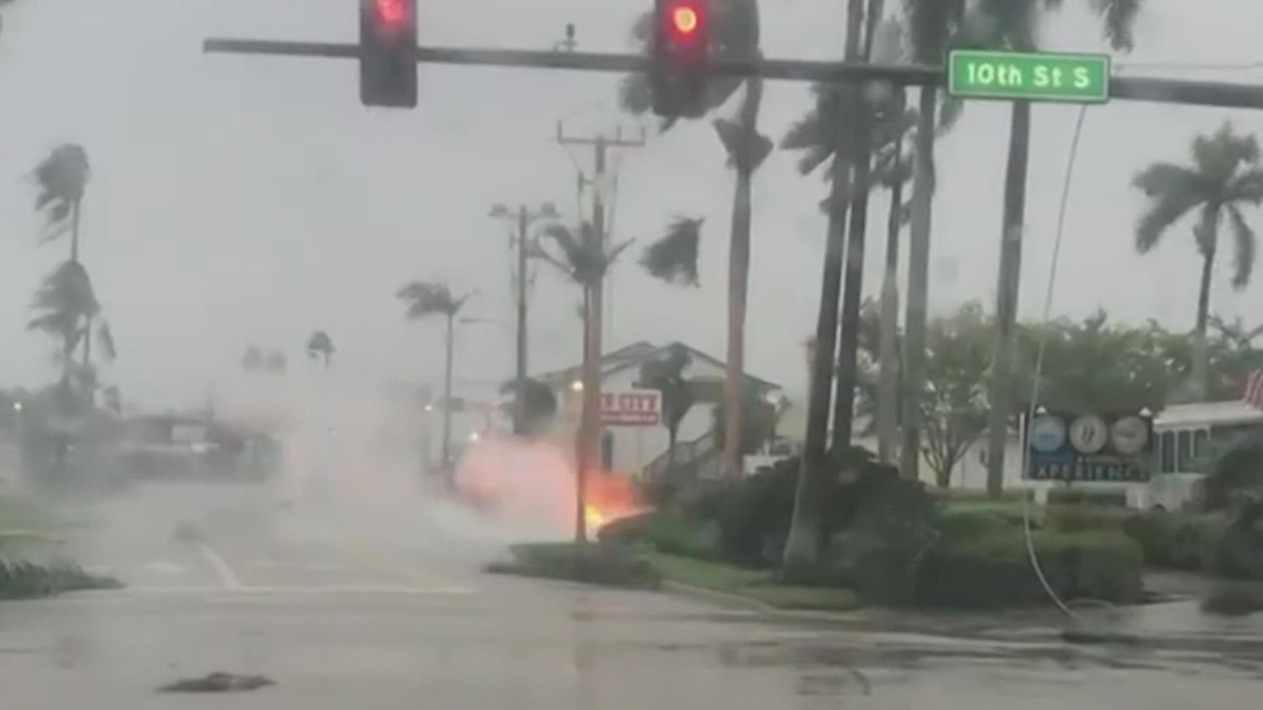 Downed powerline bursts into flames in Naples | Hurricane Ian | 11alive.com