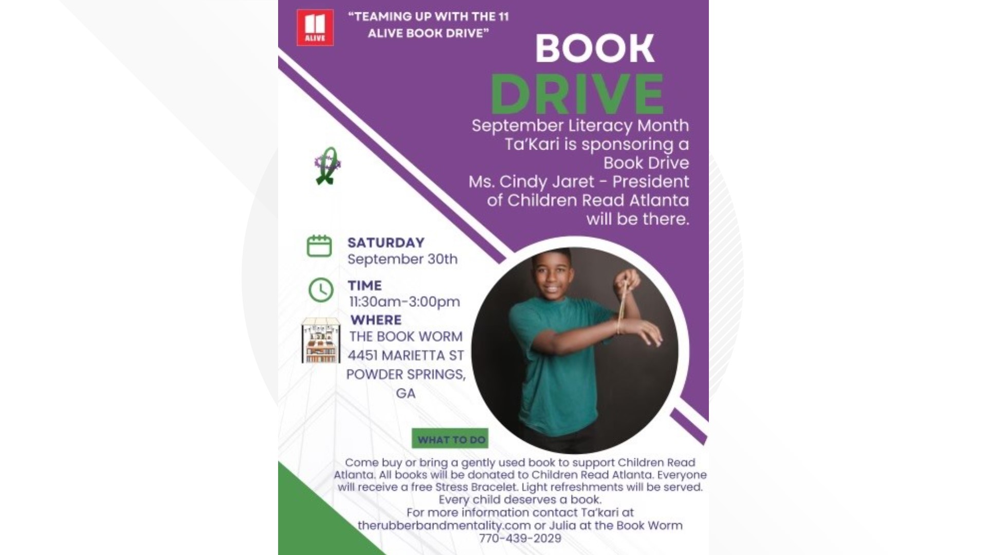 Varner Elementary School 5th grader The Book Worm book drive | 11alive.com