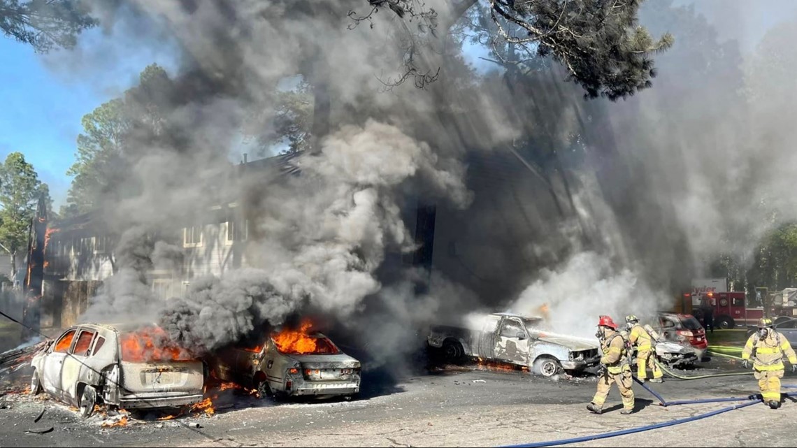 6 cars engulfed in flames after power lines fall down in DeKalb ...