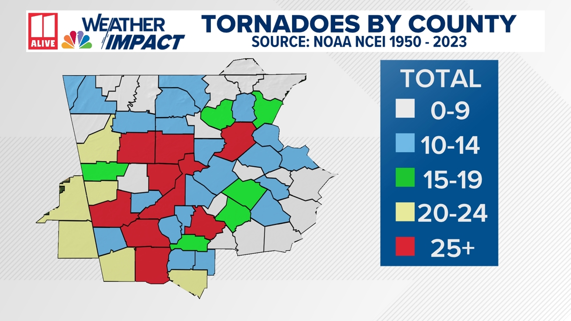 Which counties have the most tornadoes in Georgia? | 11alive.com