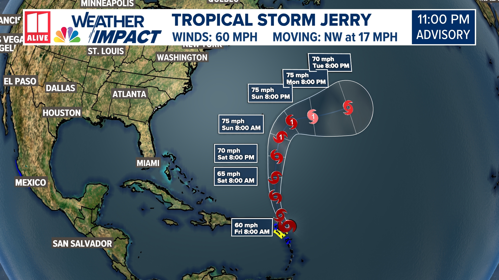 Tropical Storm Jerry pulls away from northern Leeward Islands ...