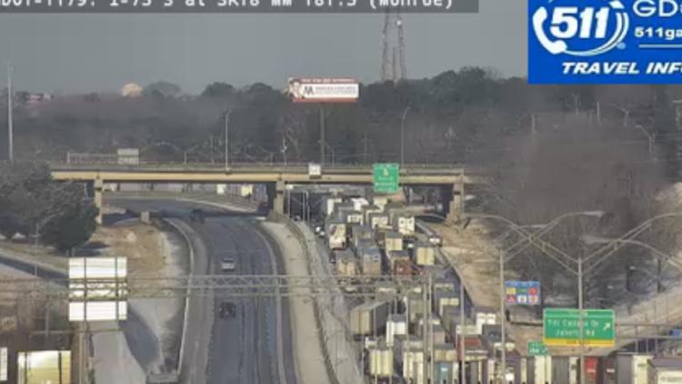 I 75 north traffic Monroe County Forsyth Georgia after ice and snow ...